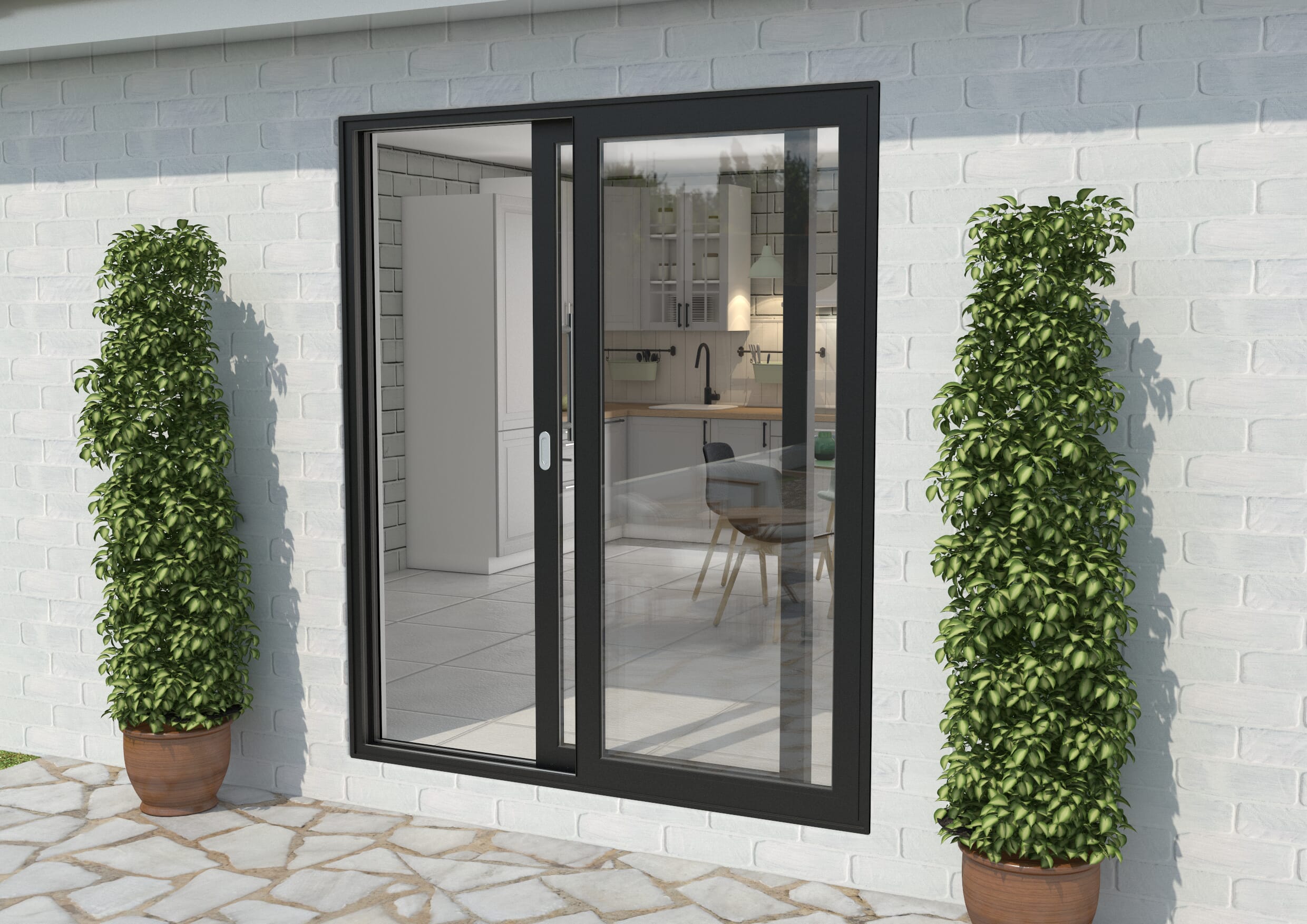 Black Aluminium External Sliding Doors - Lh Sliding / Rh Fixed - 1790 X ...