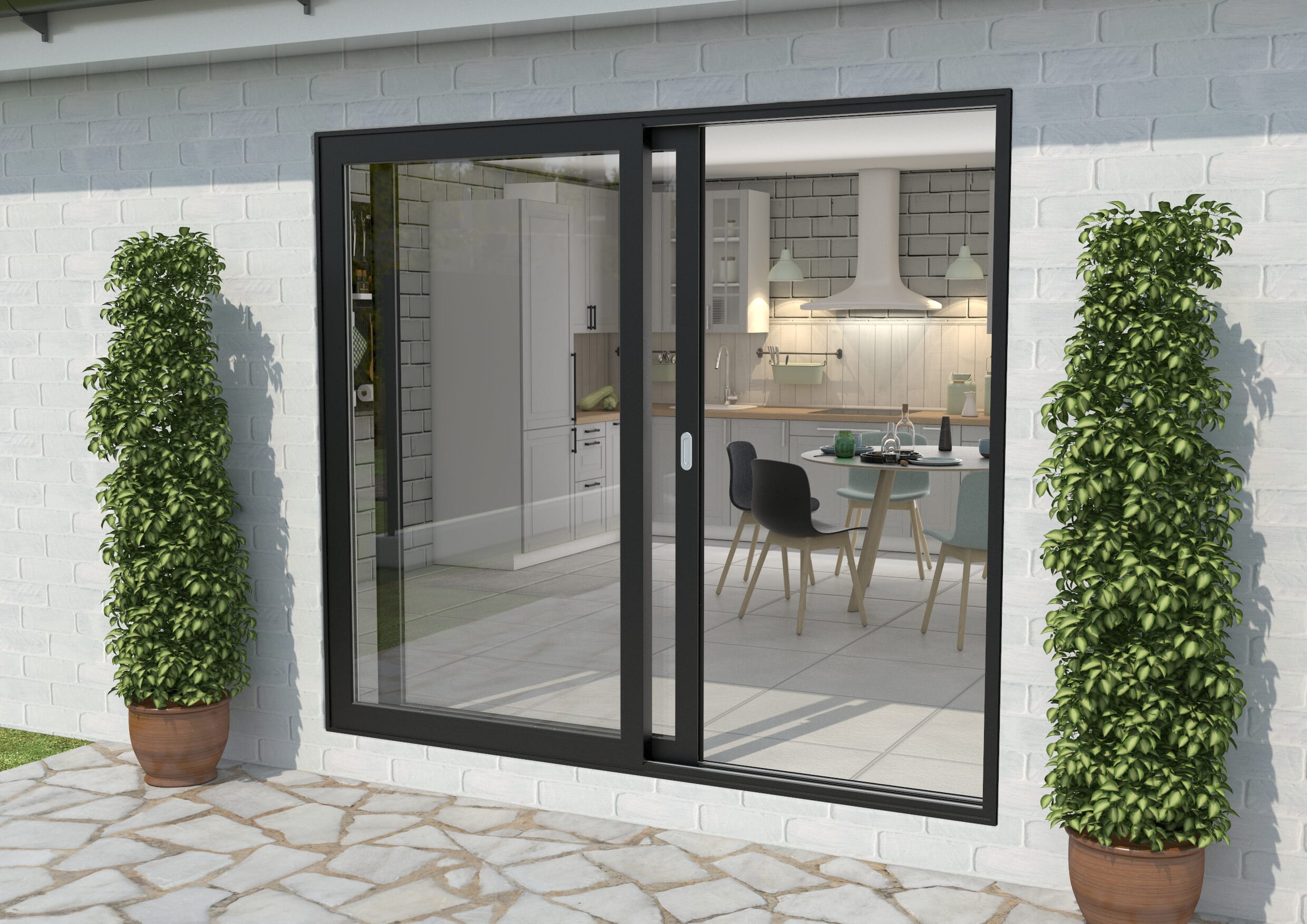 2100mm Black Aluminium Sliding Doors Rh Sliding / Lh Fixed Bifold Doors ...