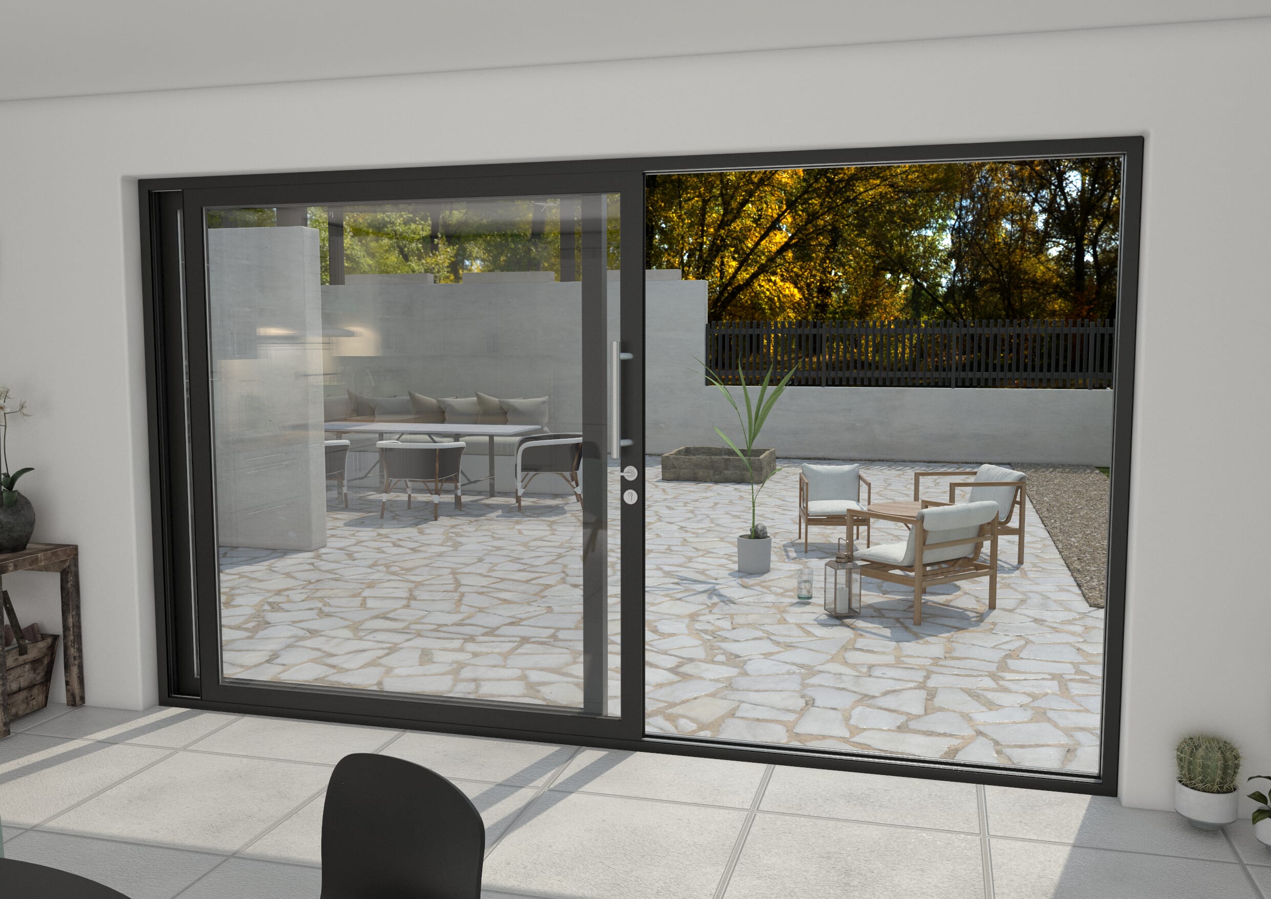 3600mm Black Aluminium Sliding Doors Lh Sliding / Rh Fixed Bifold Doors ...