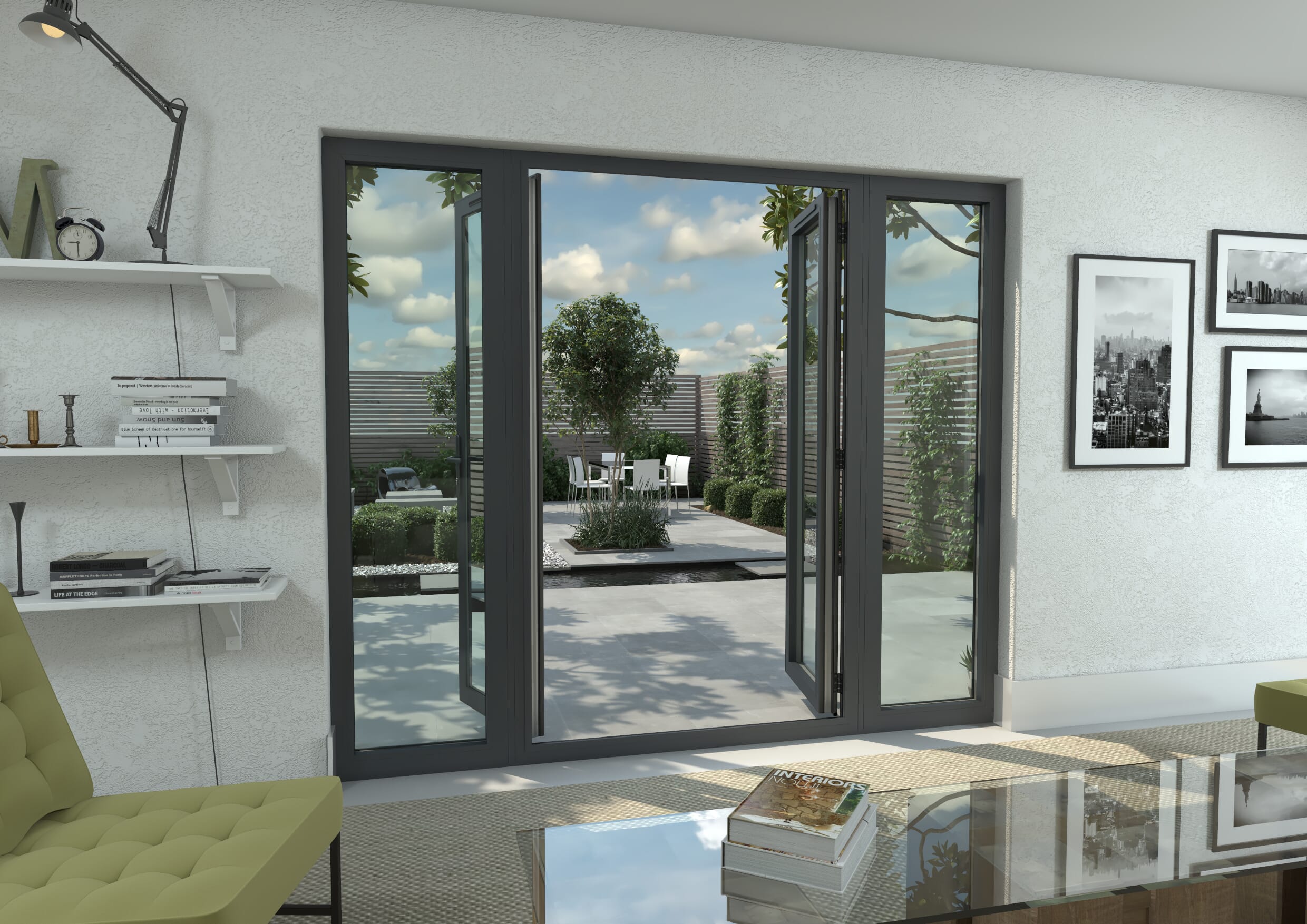 2400mm Part Q Compliant Grey Aluminium French Doors (1200mm Doors + 2 x ...