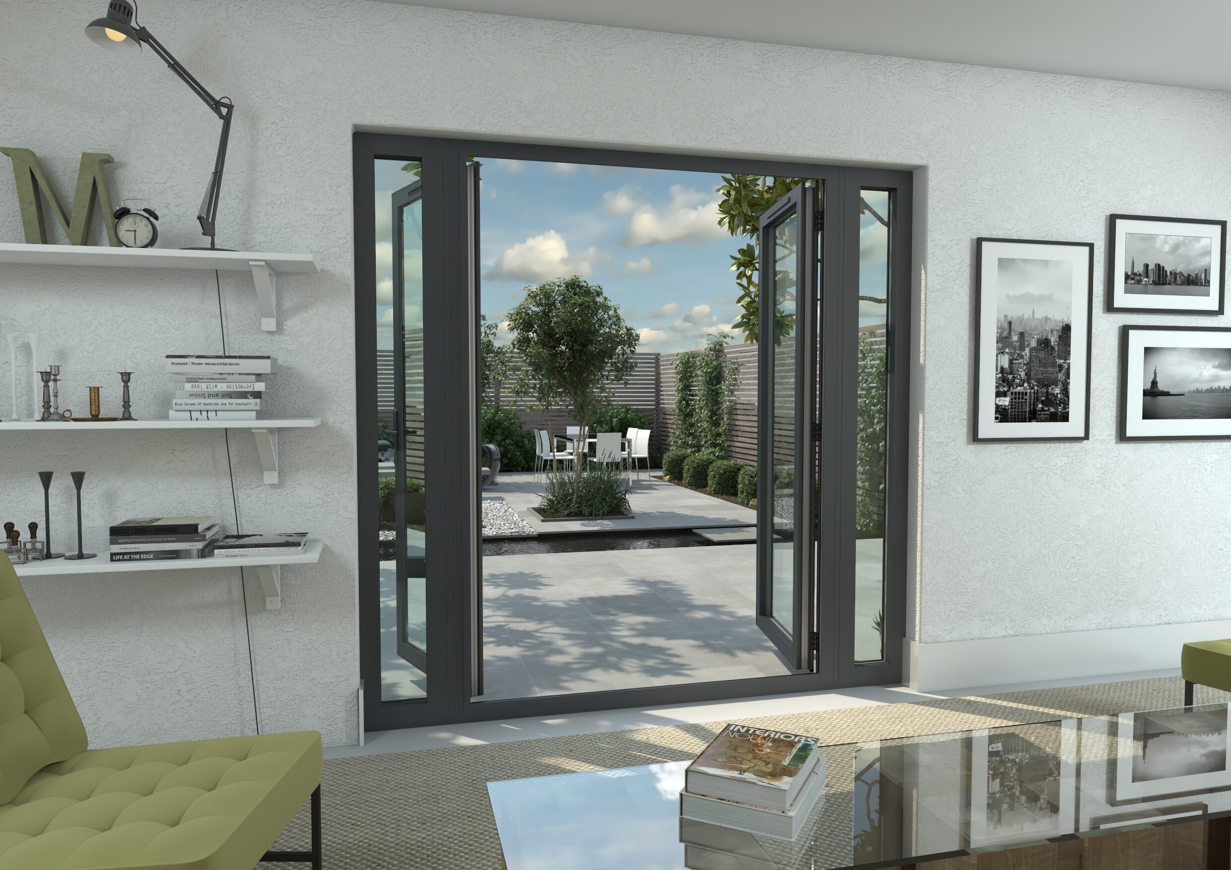 2100mm Part Q Compliant Grey Aluminium French Doors (1500mm Doors + 2 x ...