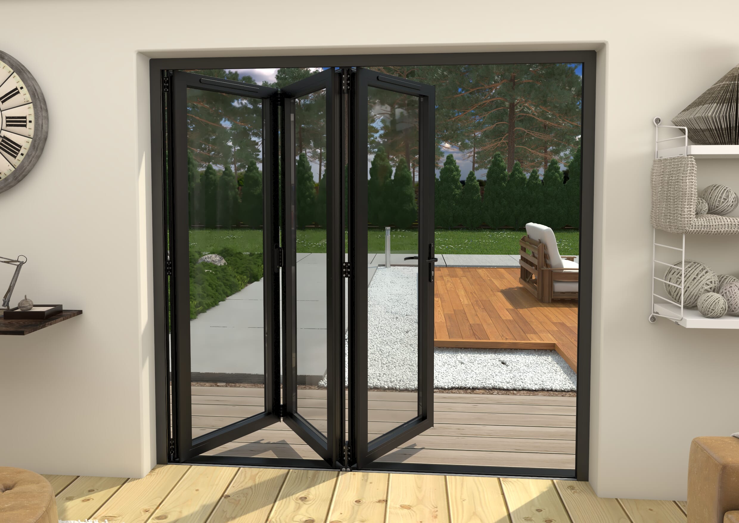 2100mm Black Aluminium Bifold Doors - 3 Right At Climadoor