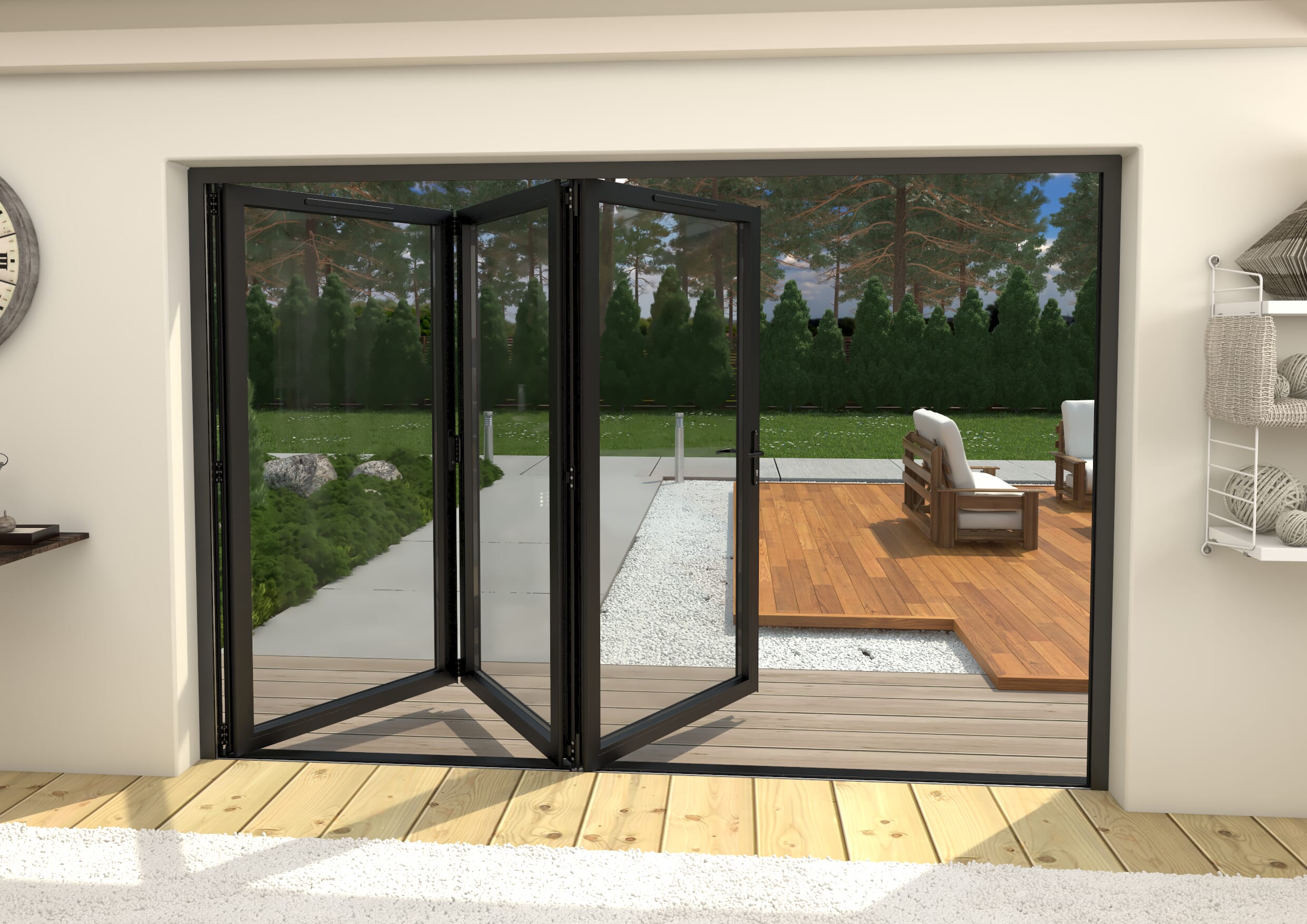 3000mm Black Aluminium Bifold Doors - 3 Right At Climadoor