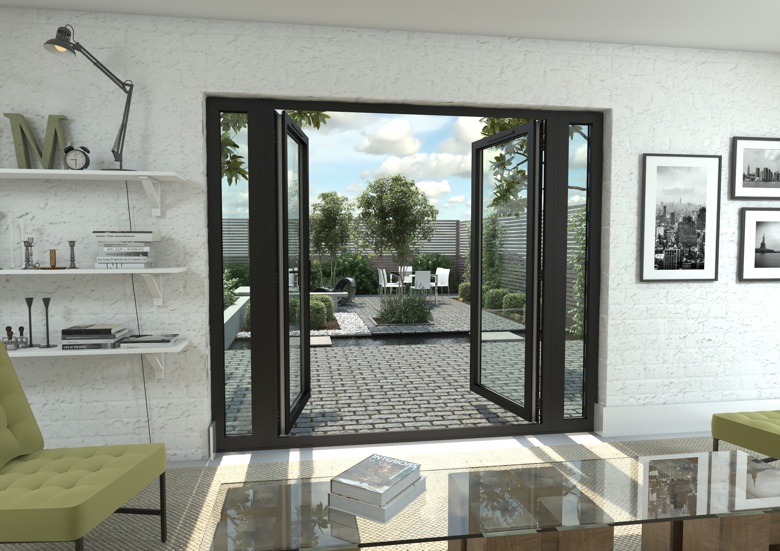 2400mm Open Out Black Aluminium French Doors (1800mm Doors + 2 X 300mm ...