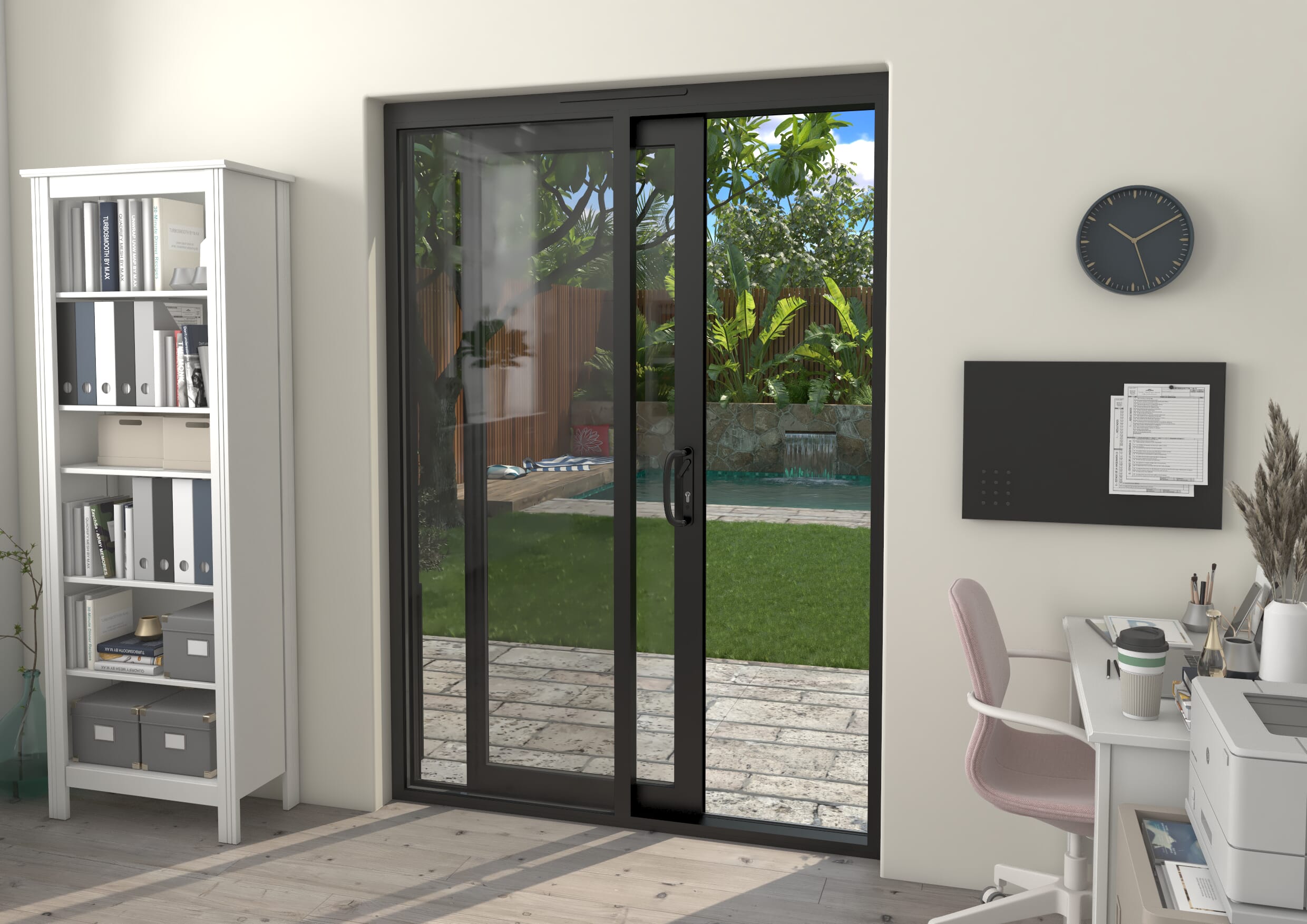 1500mm Supreme Black Aluminium Sliding Doors Lh Sliding / Rh Fixed At ...