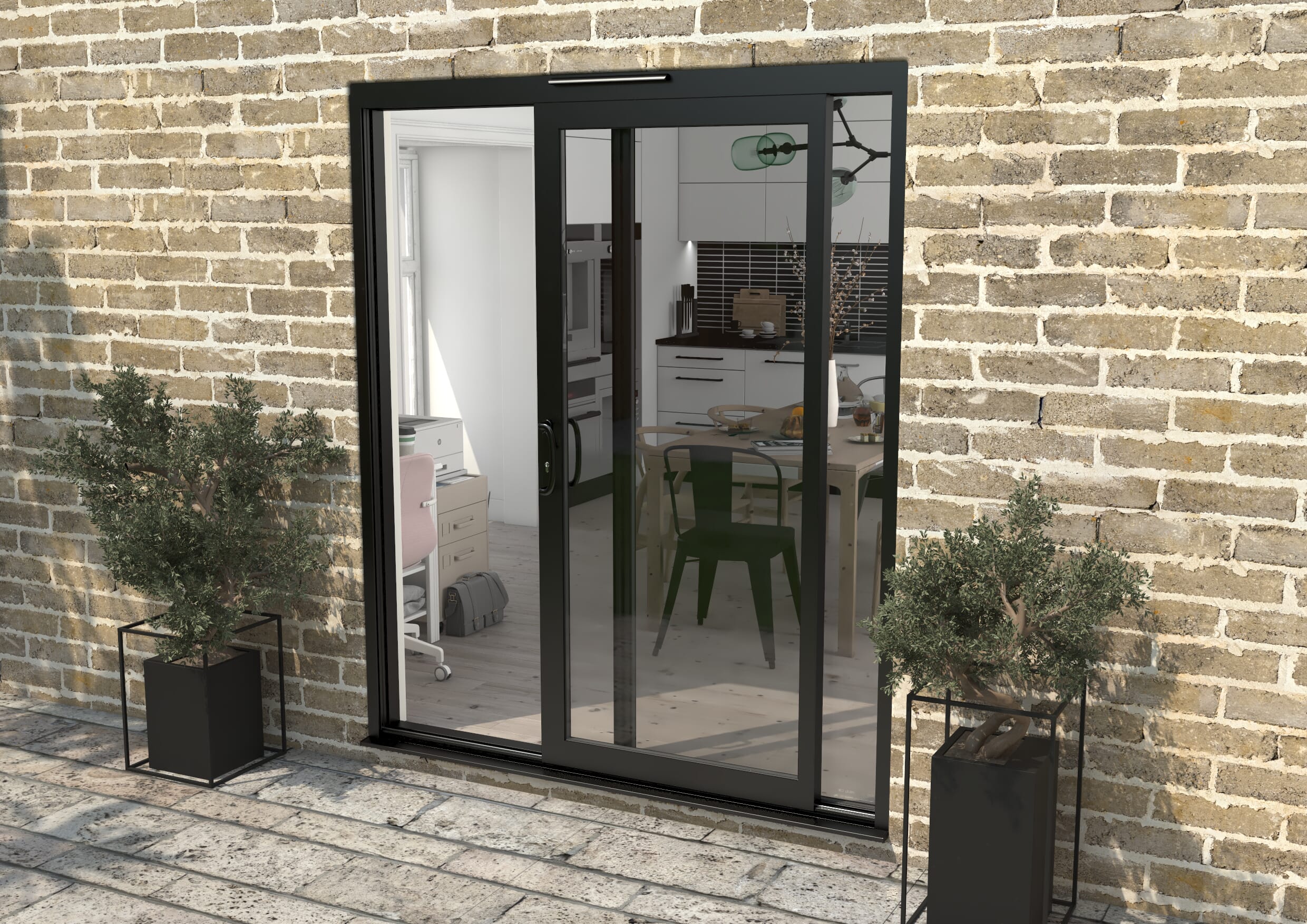1800mm Supreme Black Aluminium Sliding Doors Lh Sliding / Rh Fixed At ...