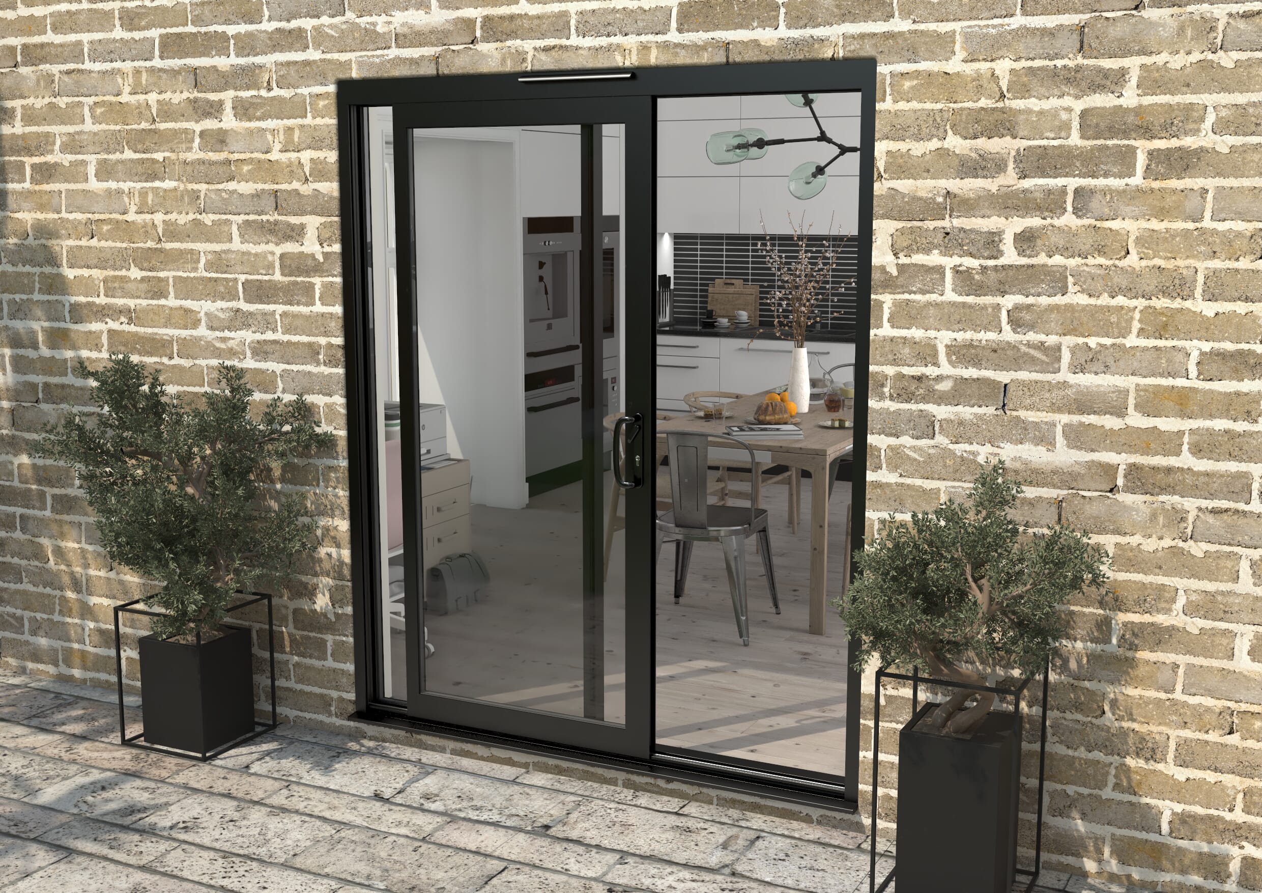1800mm Supreme Black Aluminium Sliding Doors Rh Sliding / Lh Fixed At ...