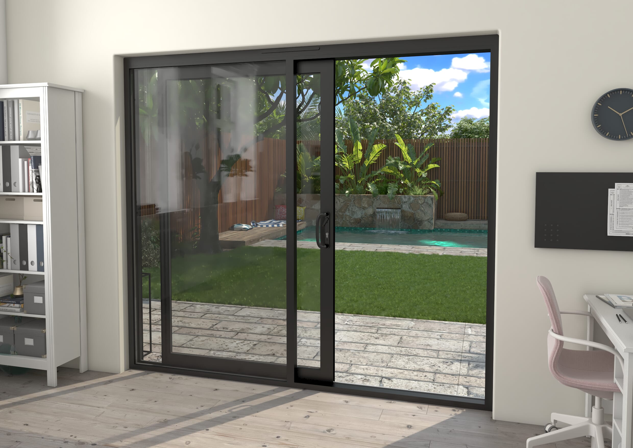 2400mm Supreme Black Aluminium Sliding Doors Lh Sliding / Rh Fixed At ...