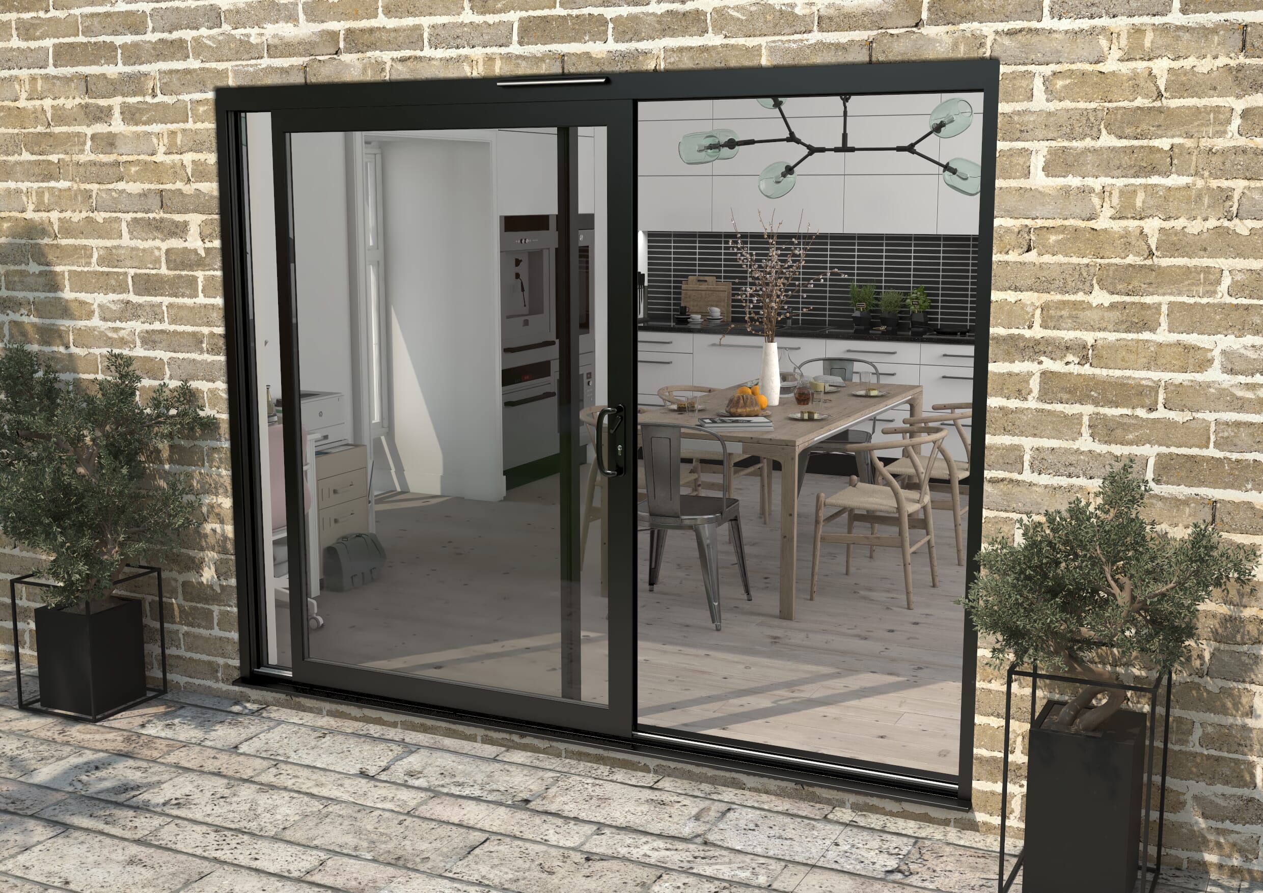 2700mm Supreme Black Aluminium Sliding Doors Rh Sliding / Lh Fixed At ...
