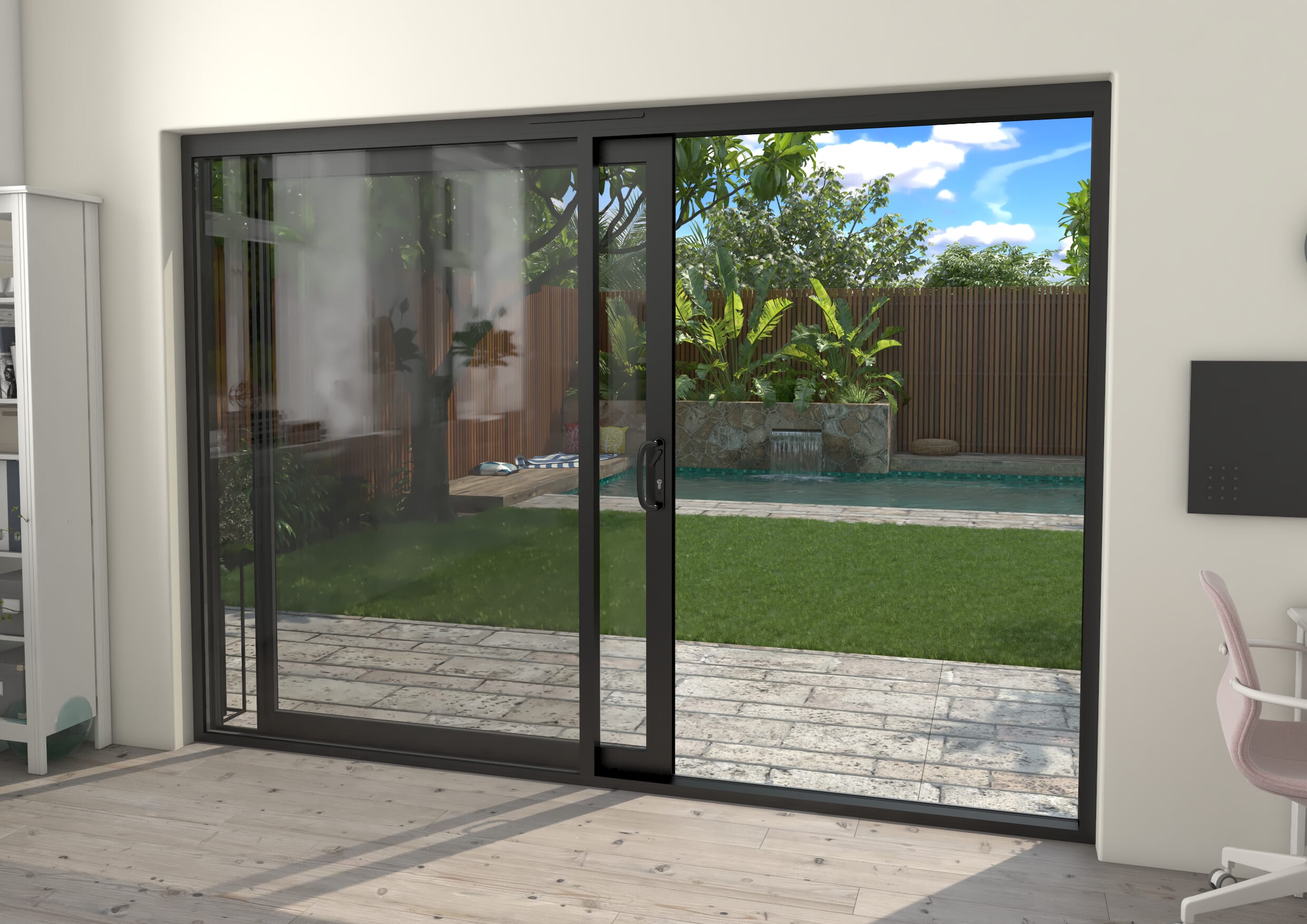 3000mm Supreme Black Aluminium Sliding Doors Lh Sliding / Rh Fixed At ...