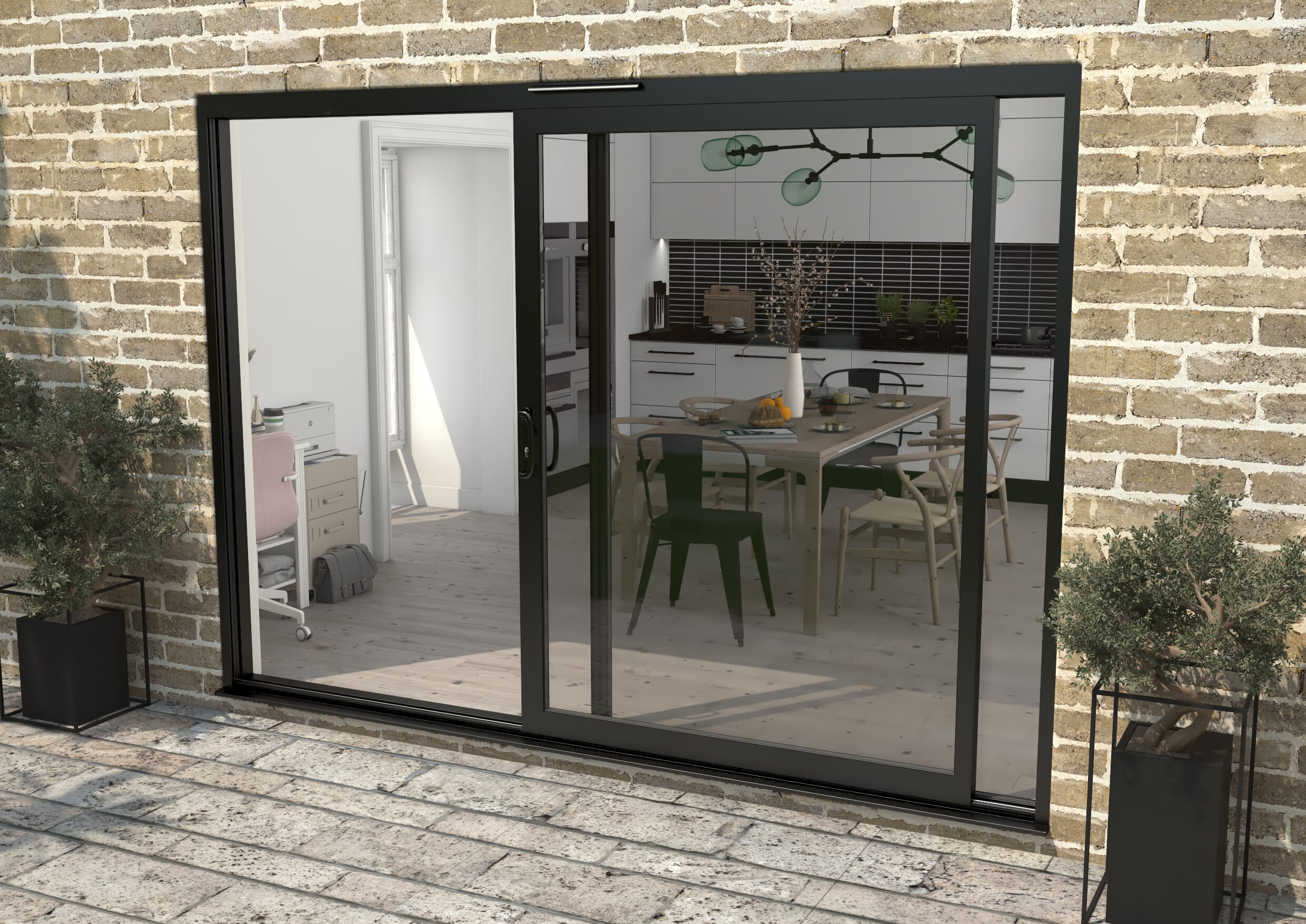 3000mm Supreme Black Aluminium Sliding Doors Lh Sliding / Rh Fixed At ...