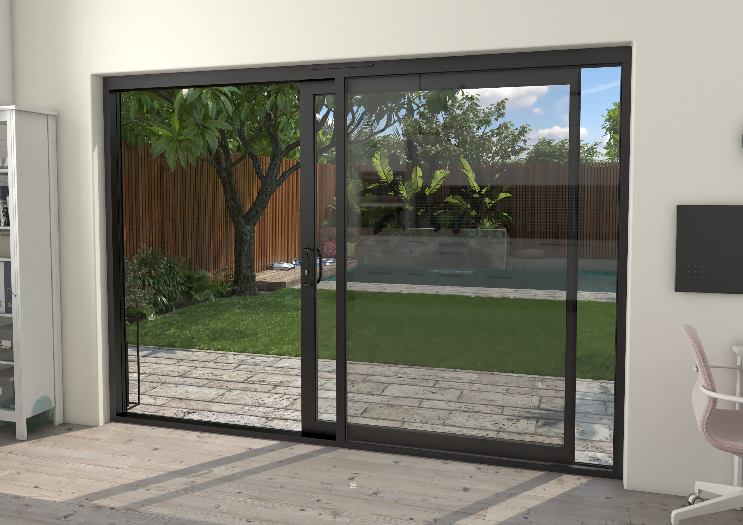 3000mm Supreme Black Aluminium Sliding Doors Rh Sliding / Lh Fixed At ...
