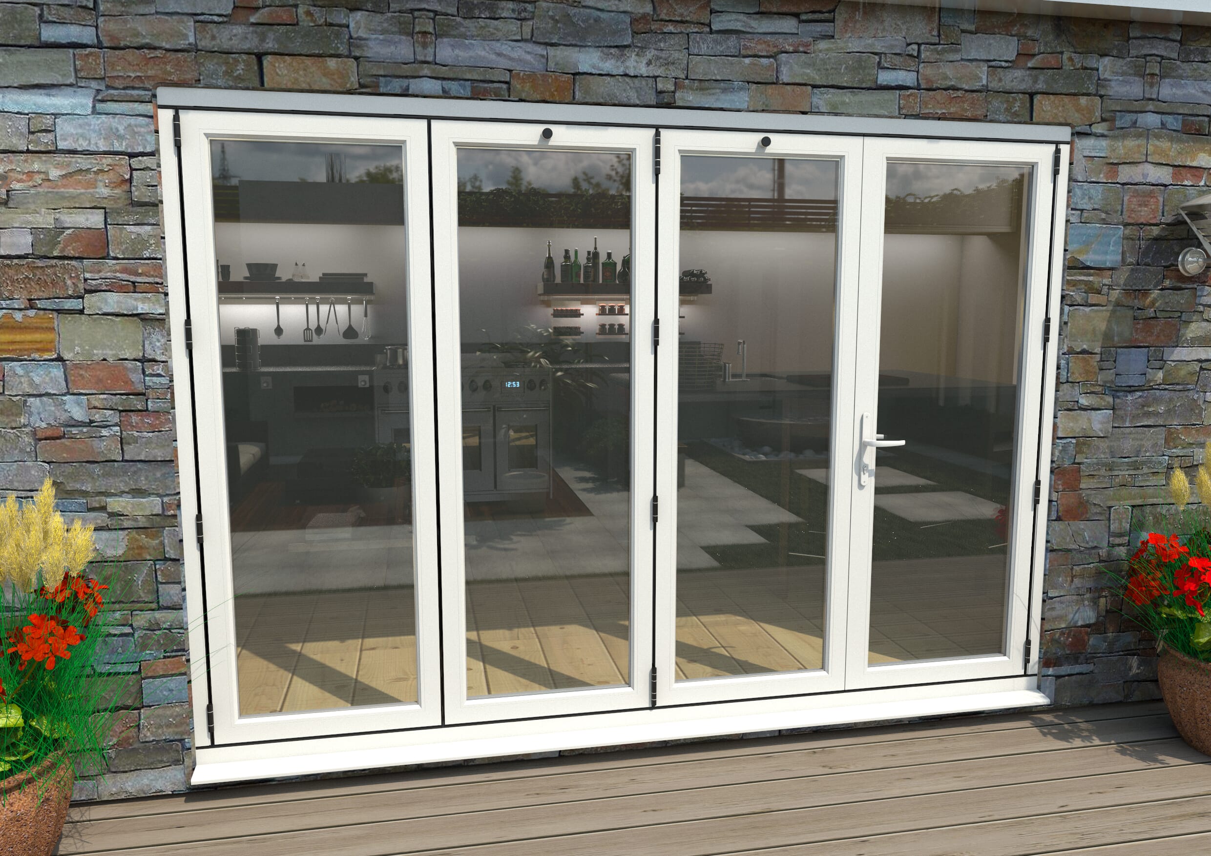 3000mm White Aluminium Bifold Doors - 3 Left 1 Right Aluminium Bifold Door