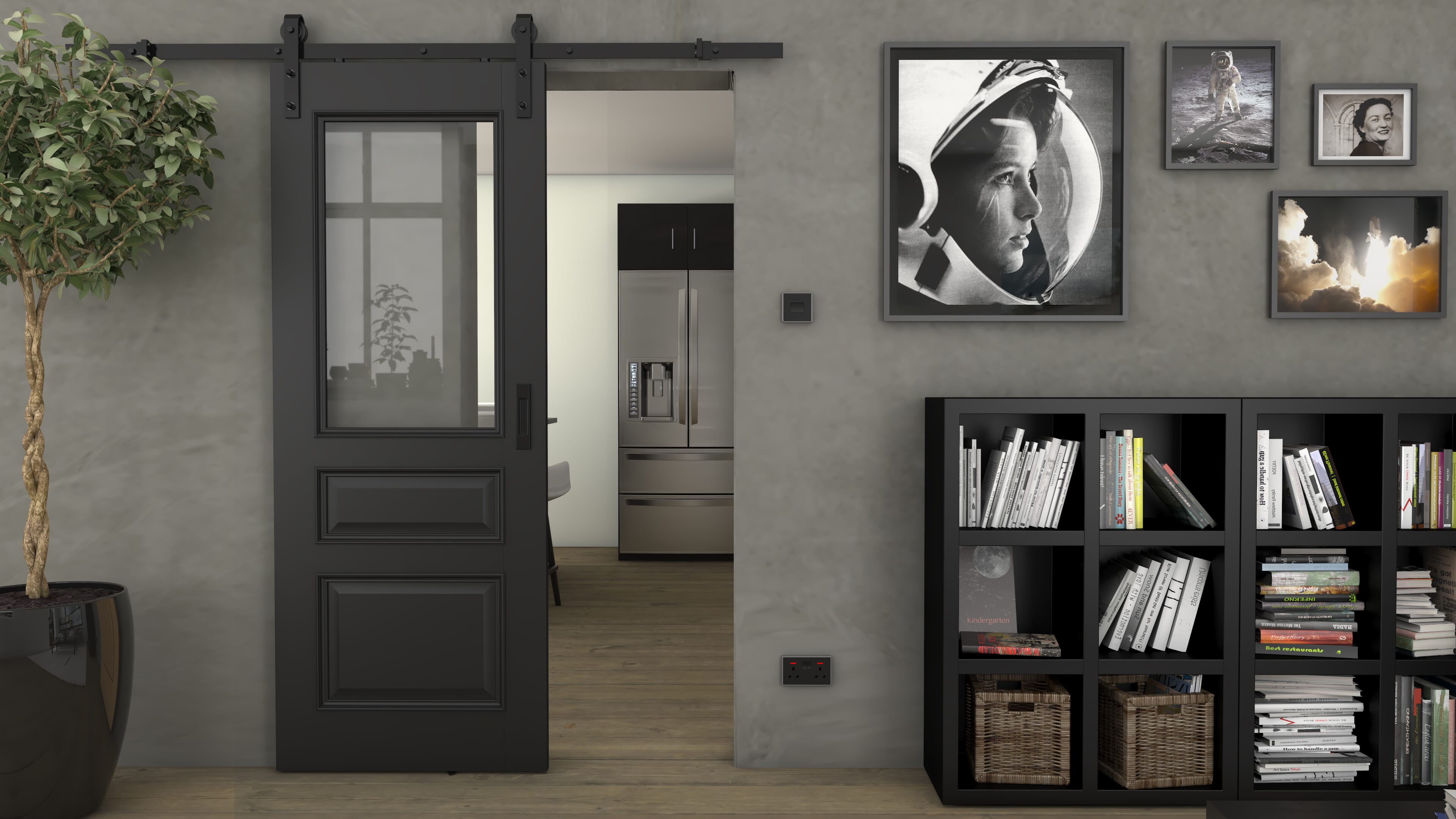 Kent Black Clear Glass - Prefinished Sliding Barn Door at Vivid Doors