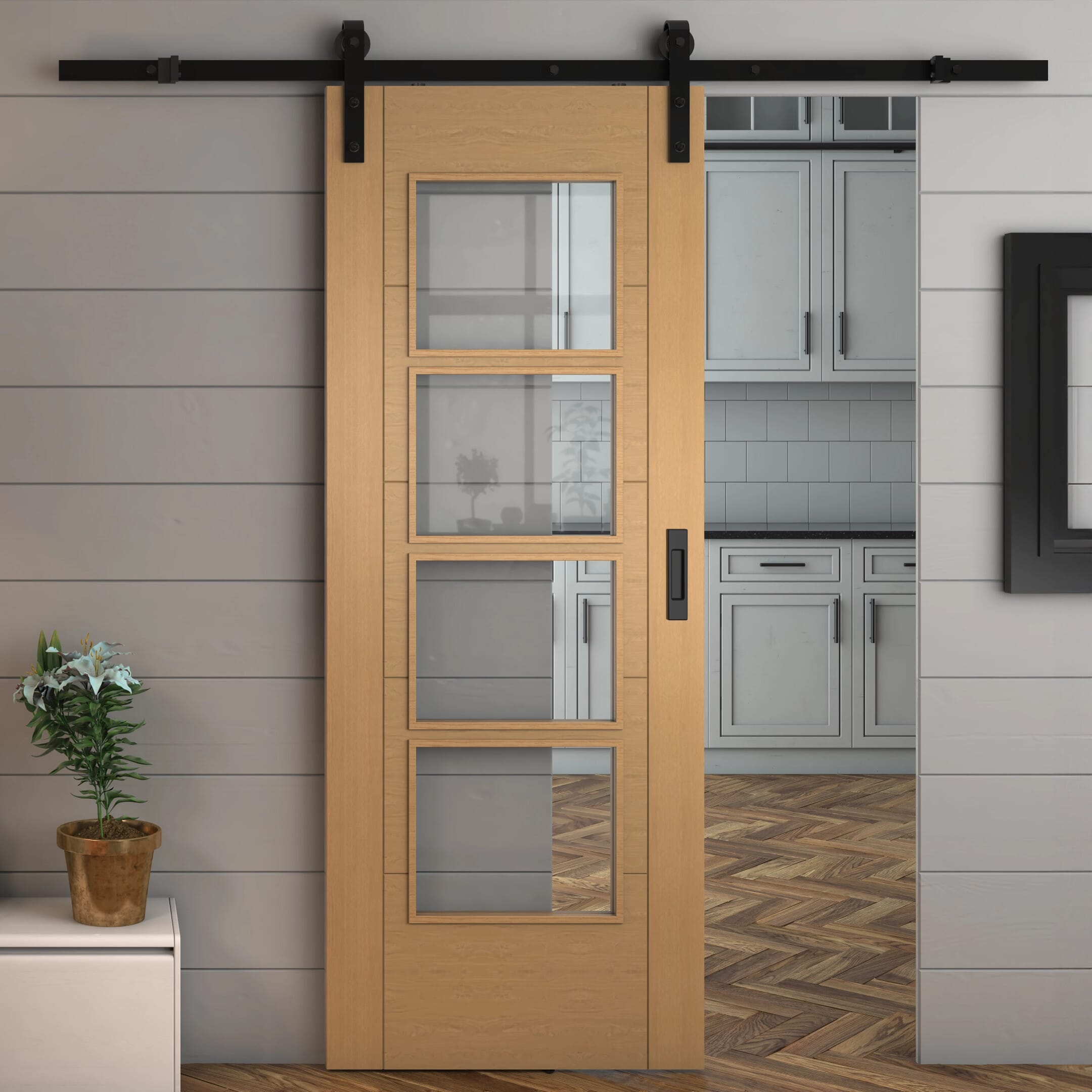 Iseo Oak 4 Light Clear Glass - Prefinished Sliding Barn Door At Express ...