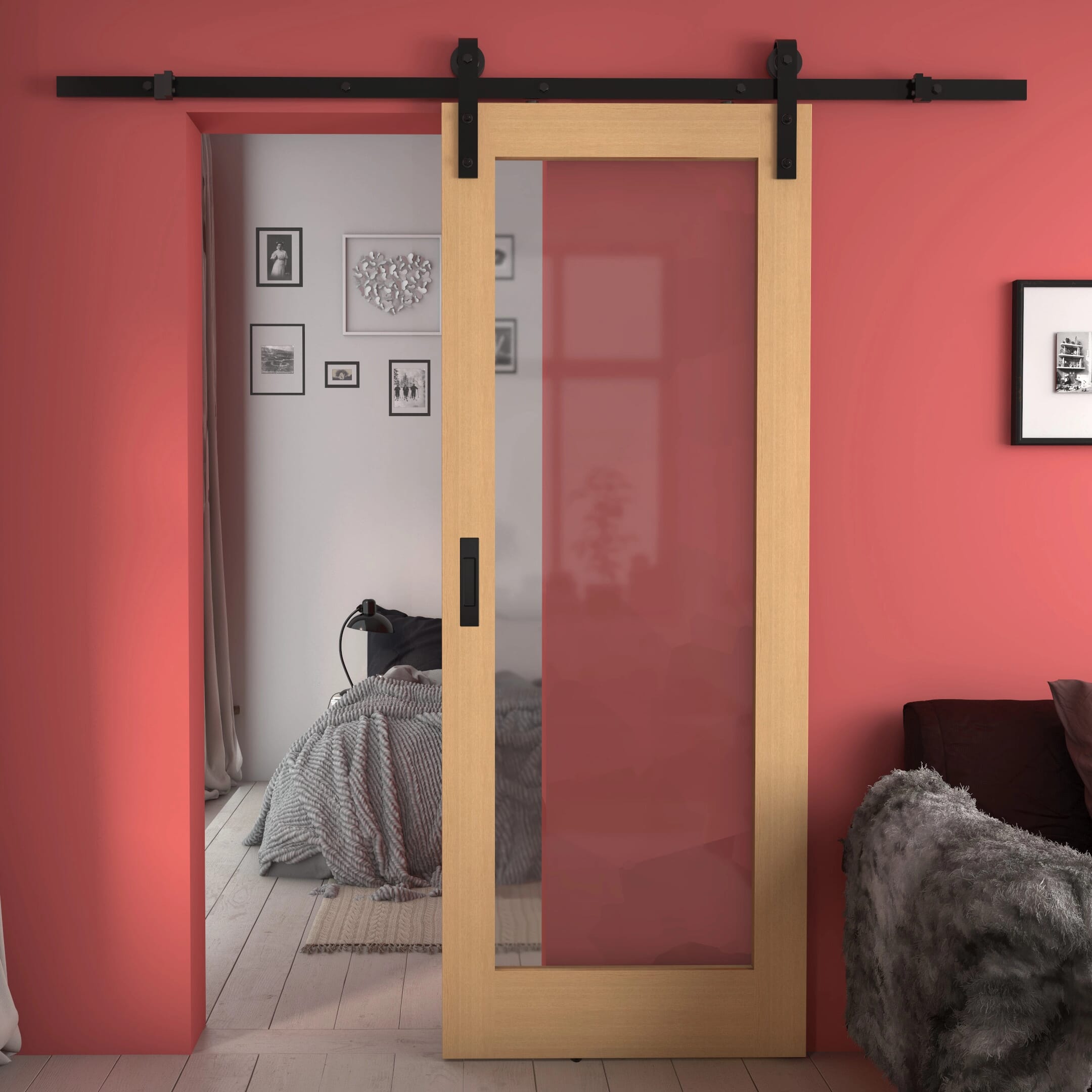 762x1981x35mm (30) Pattern 10 Oak Clear Glass Sliding Barn Door at ...