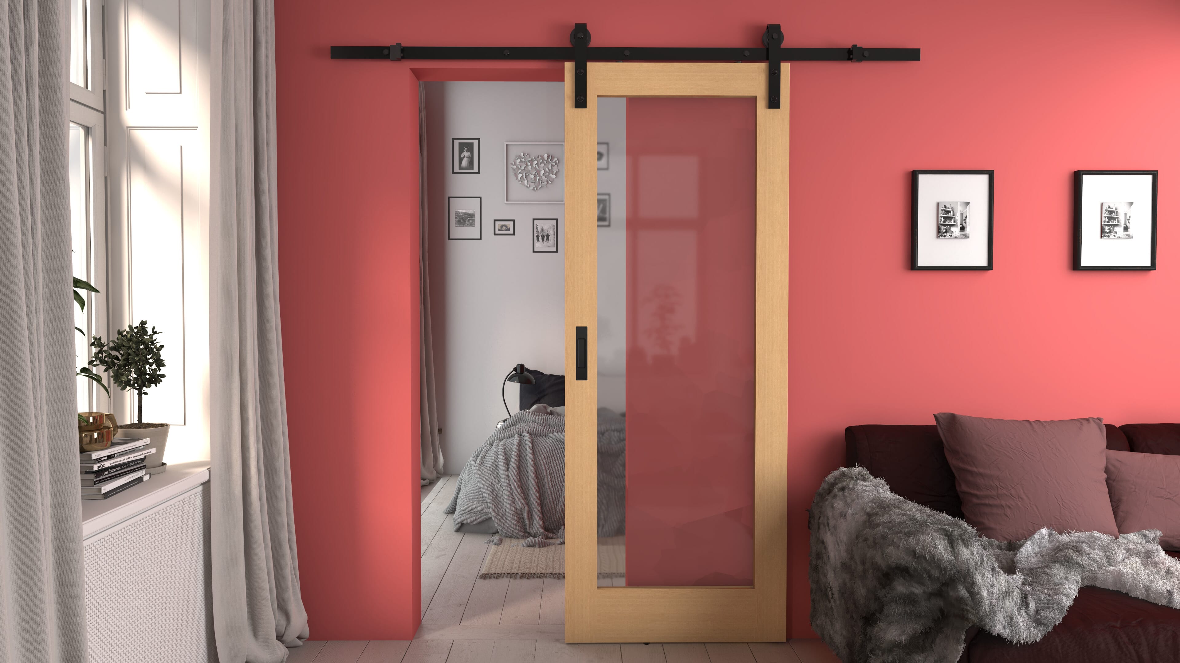762x1981x35mm (30) Pattern 10 Oak - Prefinished Clear Glass Sliding ...