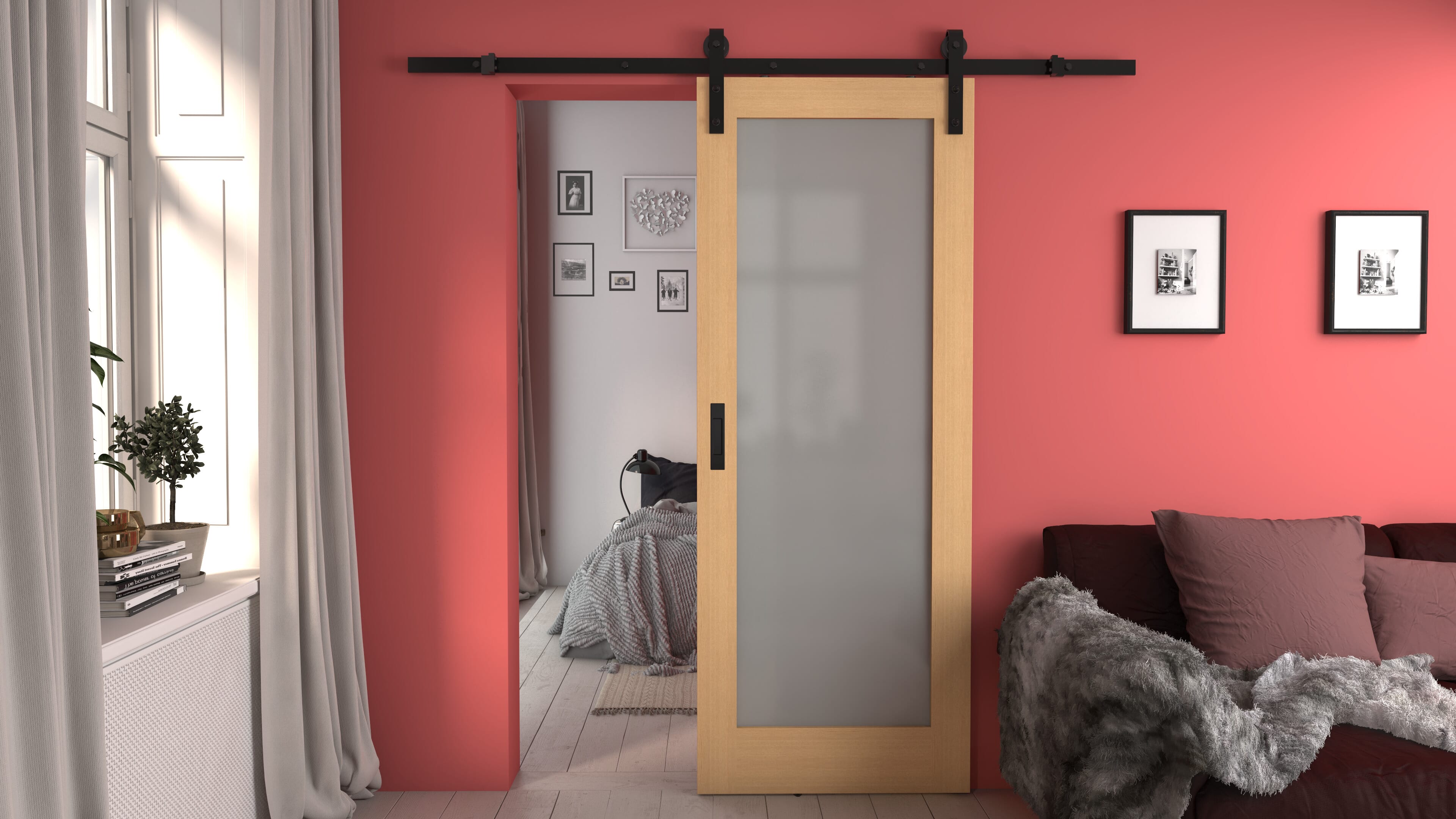 686x1981x35mm (27) Pattern 10 Oak - Prefinished Frosted Glass Sliding ...