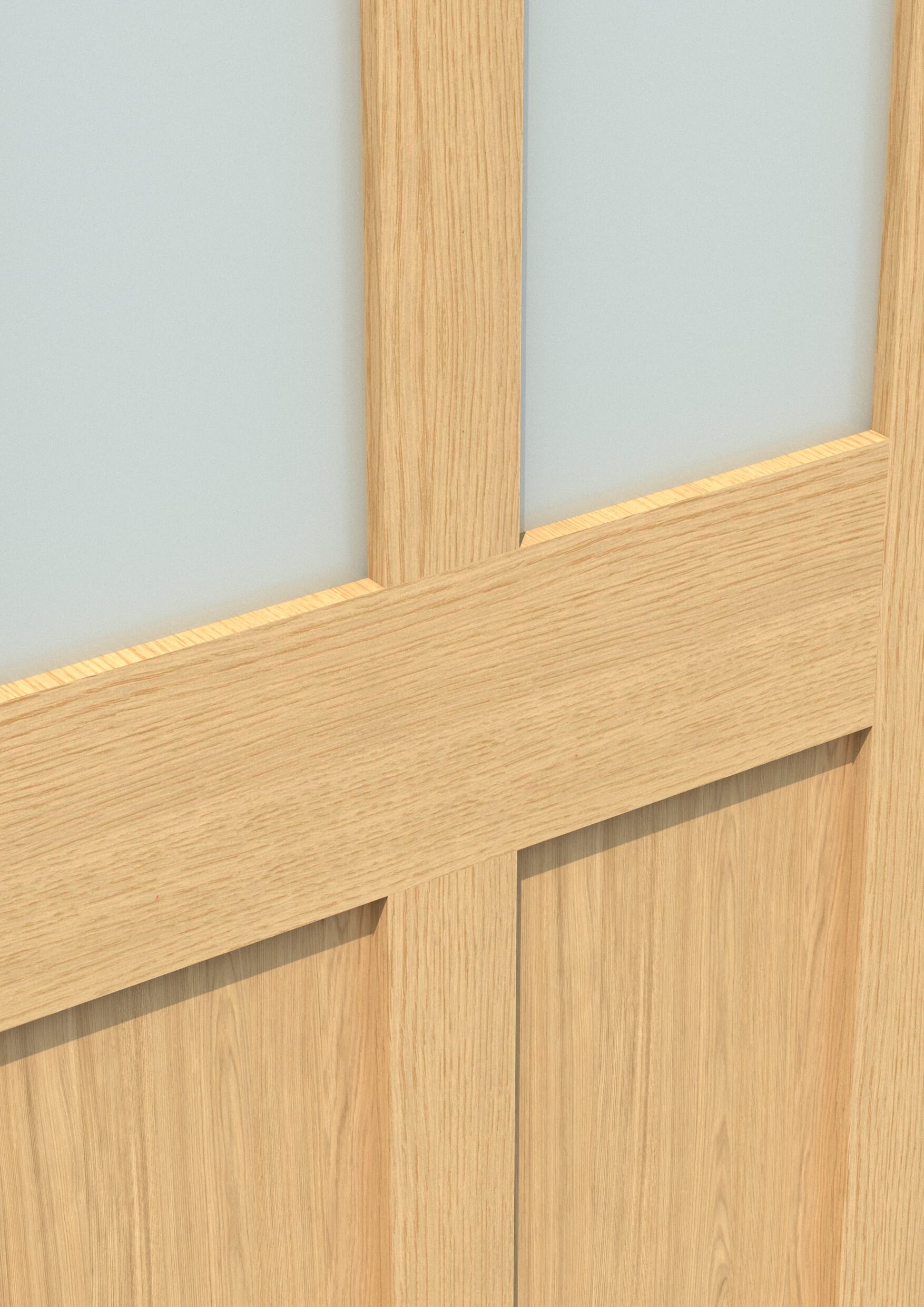 762x1981x35mm (30) Victorian 4 Panel Shaker Oak Frosted Glass Sliding ...